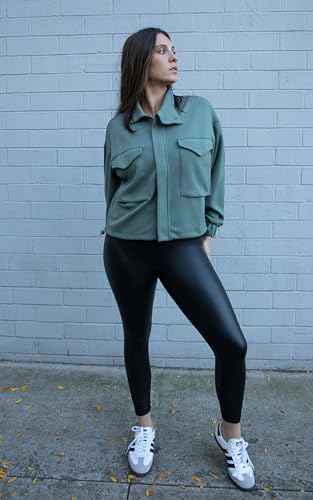 90 Degree By Reflex High Waist High Shine Faux Leather Fleece Lined Super High Waist Elastic Free Ankle Leggings - Black - Small
