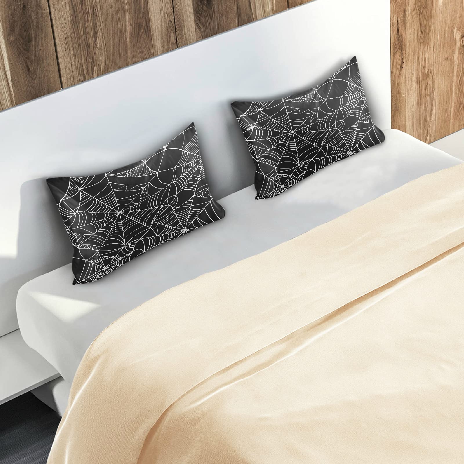 xigua Halloween Spider Web Satin Silk Pillowcase for Hair and Skin, Lightweight Soft Standard Size Pillow Cases, Cooling Pillow Covers with Envelope Closure 20x30in