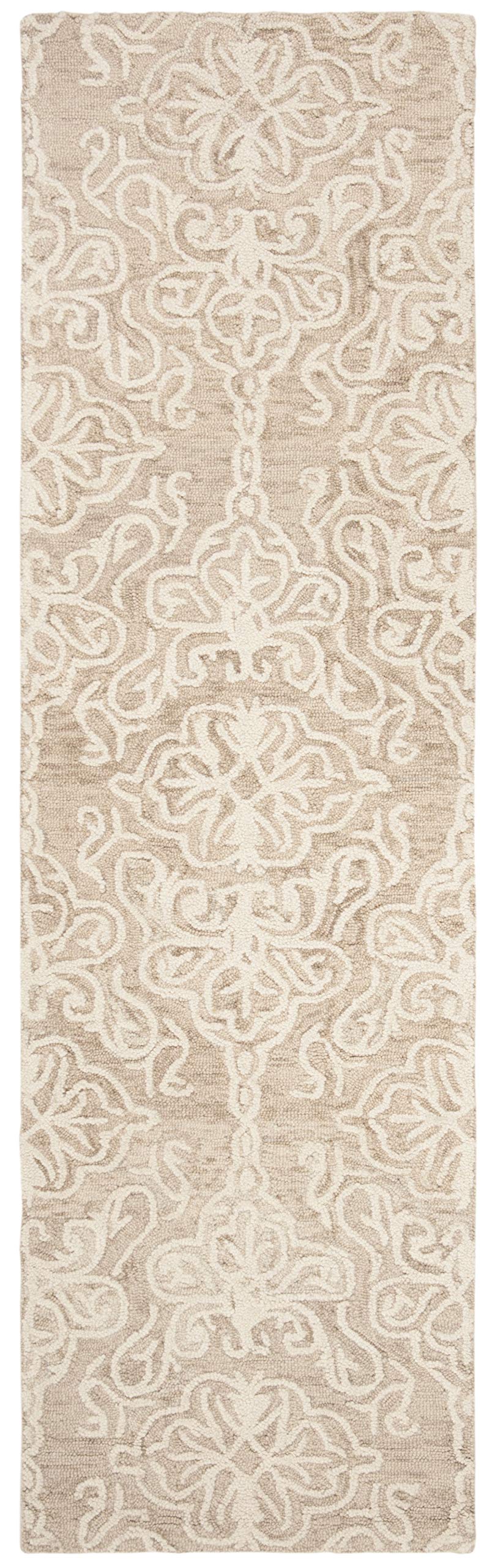 SAFAVIEH Blossom Collection 2' 3" x 12' Beige/Ivory BLM112B Handmade Premium Wool Entryway Foyer Living Room Kitchen Runner Rug