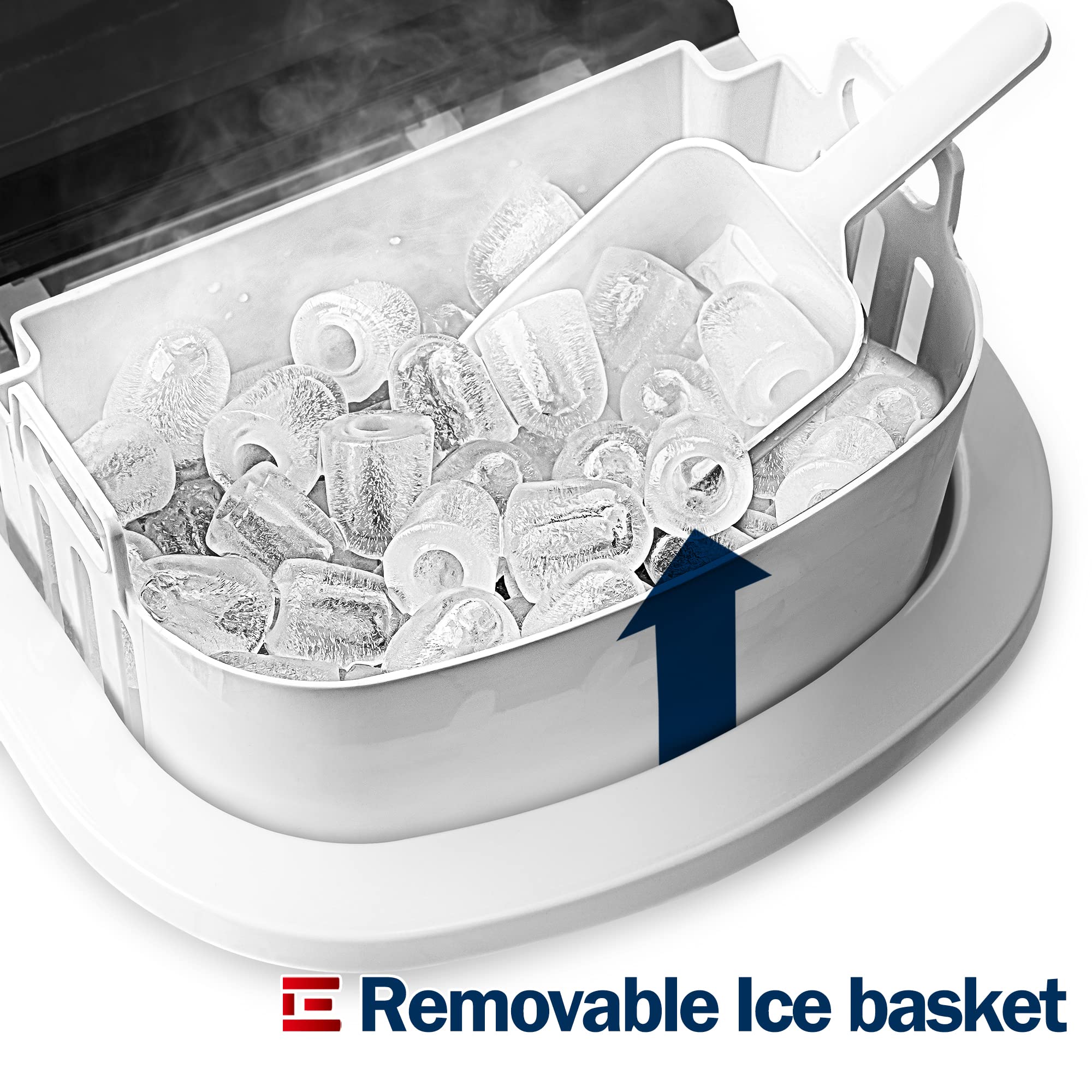 Euhomy Ice Maker Machine Countertop, 26 lbs in 24 Hours, 9 Cubes Ready in 6 Mins, Self-Clean Electric Ice Maker Compact Potable Ice Maker with Ice Scoop and Basket. for Home/Kitchen/Office.(Black)
