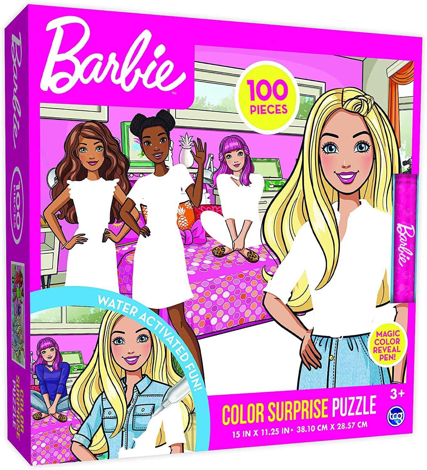 Barbie - Color Surprise Puzzle - 100 Piece Magic Water Reveal Puzzle with Water Pen Included. Great Birthday Gift for Boys and Girls!