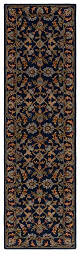 SAFAVIEH Blossom Collection 2' 3" x 12' Navy BLM219A Handmade Premium Wool Entryway Foyer Living Room Kitchen Runner Rug