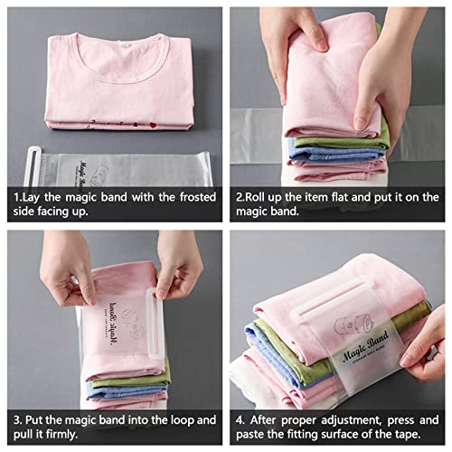 Closet Organizers Storage Belt Self-adhesive Durable PVC Clothes Stacking Organizer Strap for Folded Household Shirt T-shirts Pants Towels Bed Sheets Storage Roll Band Fold Up Organize (9)