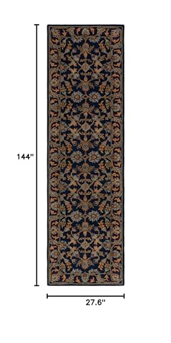 SAFAVIEH Blossom Collection 2' 3" x 12' Navy BLM219A Handmade Premium Wool Entryway Foyer Living Room Kitchen Runner Rug