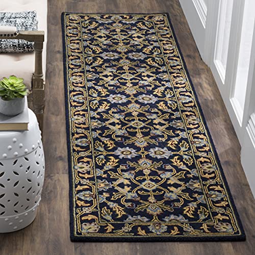 SAFAVIEH Blossom Collection 2' 3" x 12' Navy BLM219A Handmade Premium Wool Entryway Foyer Living Room Kitchen Runner Rug