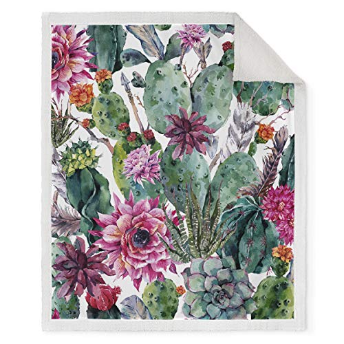 Jekeno Cactus Flower Sherpa Blanket Smooth Soft Print Throw Blanket for Sofa Chair Bed Office 50"x60"