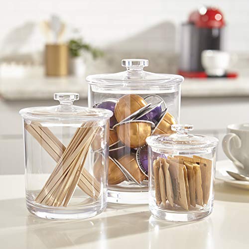 STORi 3-Pack Premium Quality Qtip and Cotton Ball Holders | 15-oz, 30-oz, and 60-oz Clear Plastic Apothecary Jars with Lids | Perfect Containers for Bathroom and Vanity | Set of 3