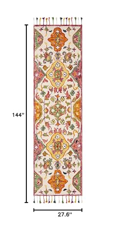 SAFAVIEH Blossom Collection 2' 3" x 12' Ivory/Multi BLM456A Handmade Premium Wool Tassel Entryway Foyer Living Room Kitchen Runner Rug