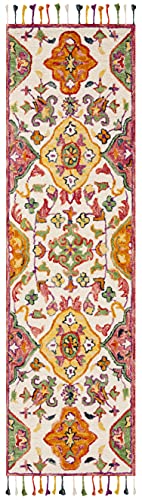 SAFAVIEH Blossom Collection 2' 3" x 12' Ivory/Multi BLM456A Handmade Premium Wool Tassel Entryway Foyer Living Room Kitchen Runner Rug
