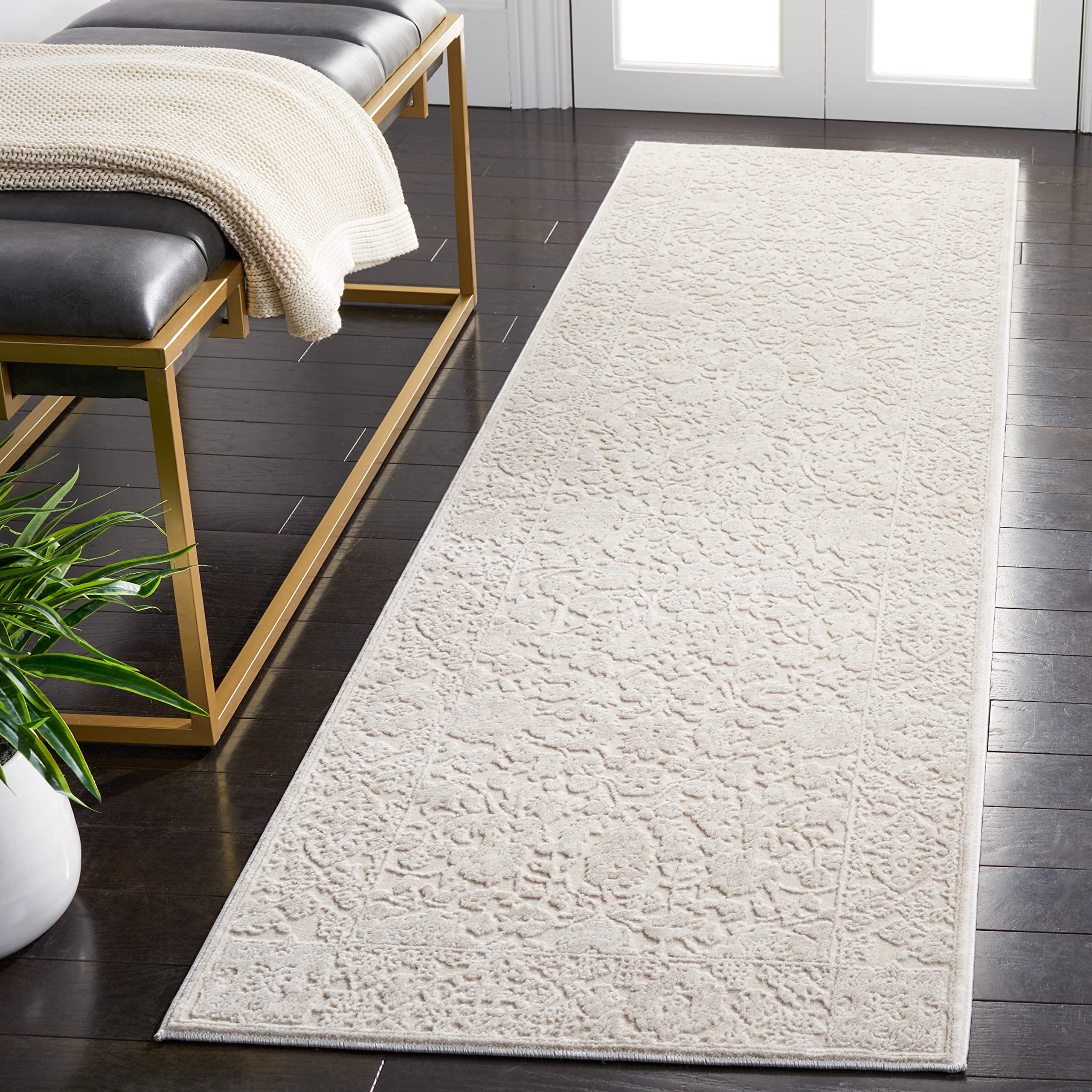 SAFAVIEH Reflection Collection Runner Rug - 2'3" x 12', Creme & Ivory, Non-Shedding & Easy Care, Ideal for High Traffic Areas in Living Room, Bedroom (RFT667D)