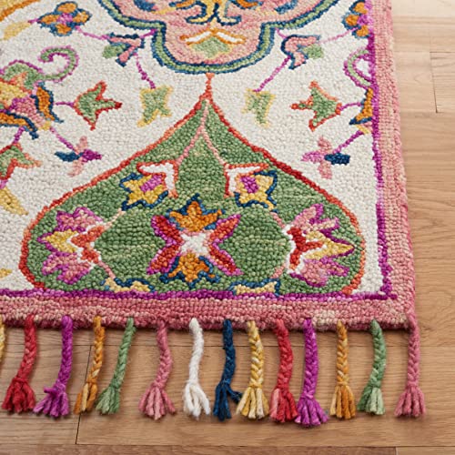 SAFAVIEH Blossom Collection 2' 3" x 12' Ivory/Multi BLM456A Handmade Premium Wool Tassel Entryway Foyer Living Room Kitchen Runner Rug