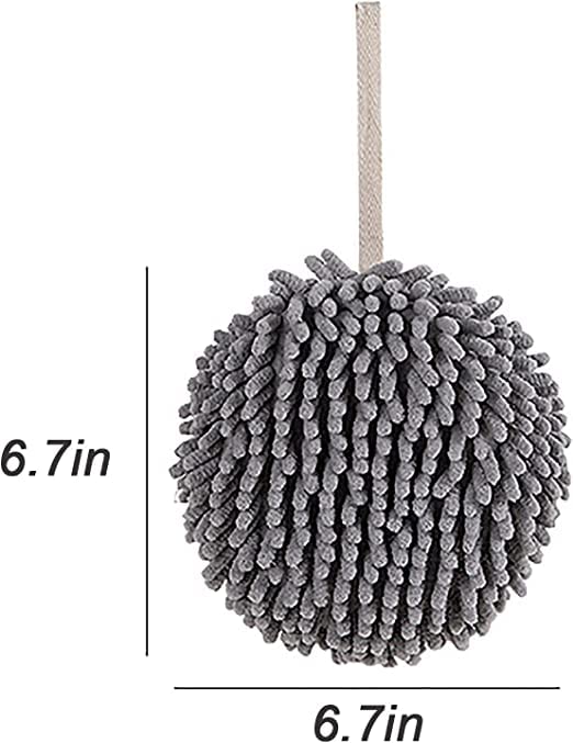 Sawyst 4 Pack Chenille Hanging Hand Towel Ball Soft Absorbent Microfiber Hand Towels Plush Quick-Drying Hanging Hand Towel Ball with Hanging Loops for Bathroom Kitchen, White and Gray