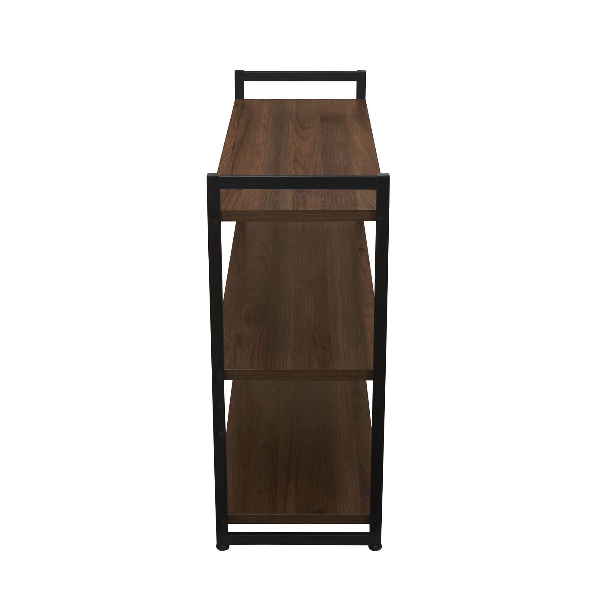 Household Essentials Mid Century Wide 3 Tier Book Shelf, Walnut Wood Finish
