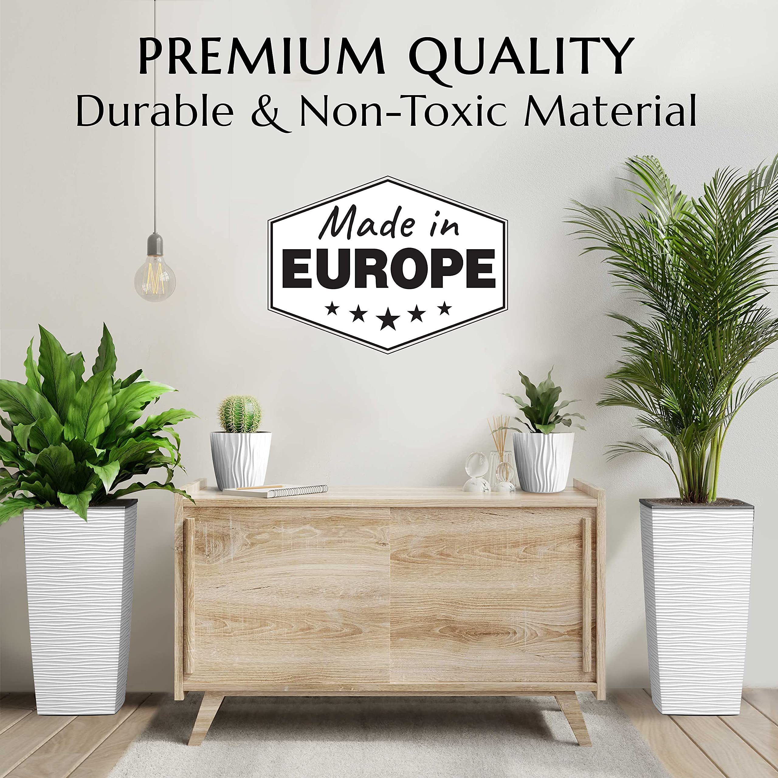 Mueller M-Resin Heavy Duty Tall Planter, Indoor/Outdoor Grande Plant, Tree, Flower Pot, 2-Piece Set, 24”, Modern Design, Built-in Drainage, White