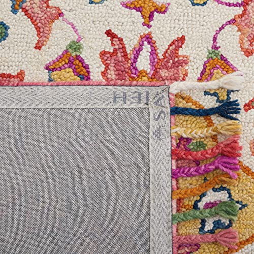 SAFAVIEH Blossom Collection 2' 3" x 12' Ivory/Multi BLM456A Handmade Premium Wool Tassel Entryway Foyer Living Room Kitchen Runner Rug