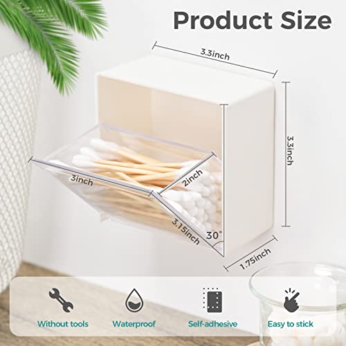 Temrudow 4 Pack Wall Mounted Qtip Holder Canisters for Cotton Swab, Floss, Cotton Ball, Cotton Round PadsWhite Qtip dispenser Qtip Jars with lid for Bathroom by Gusame