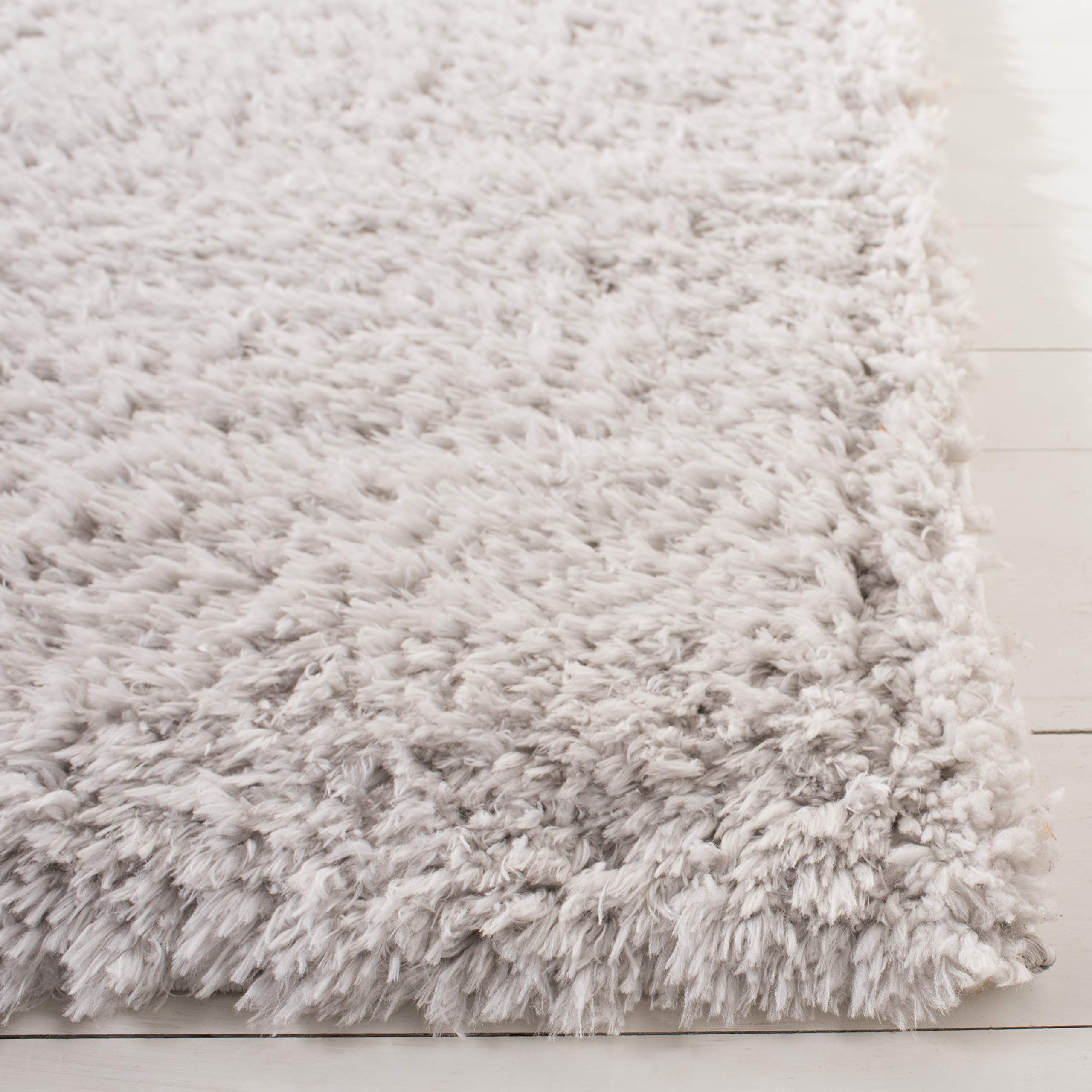 SAFAVIEH Madrid Shag Collection 2' x 12' Runner Rug Silver MDG256G Solid Non-Shedding Entryway Foyer Living Room Kitchen 2-inch Thick Runner Rug