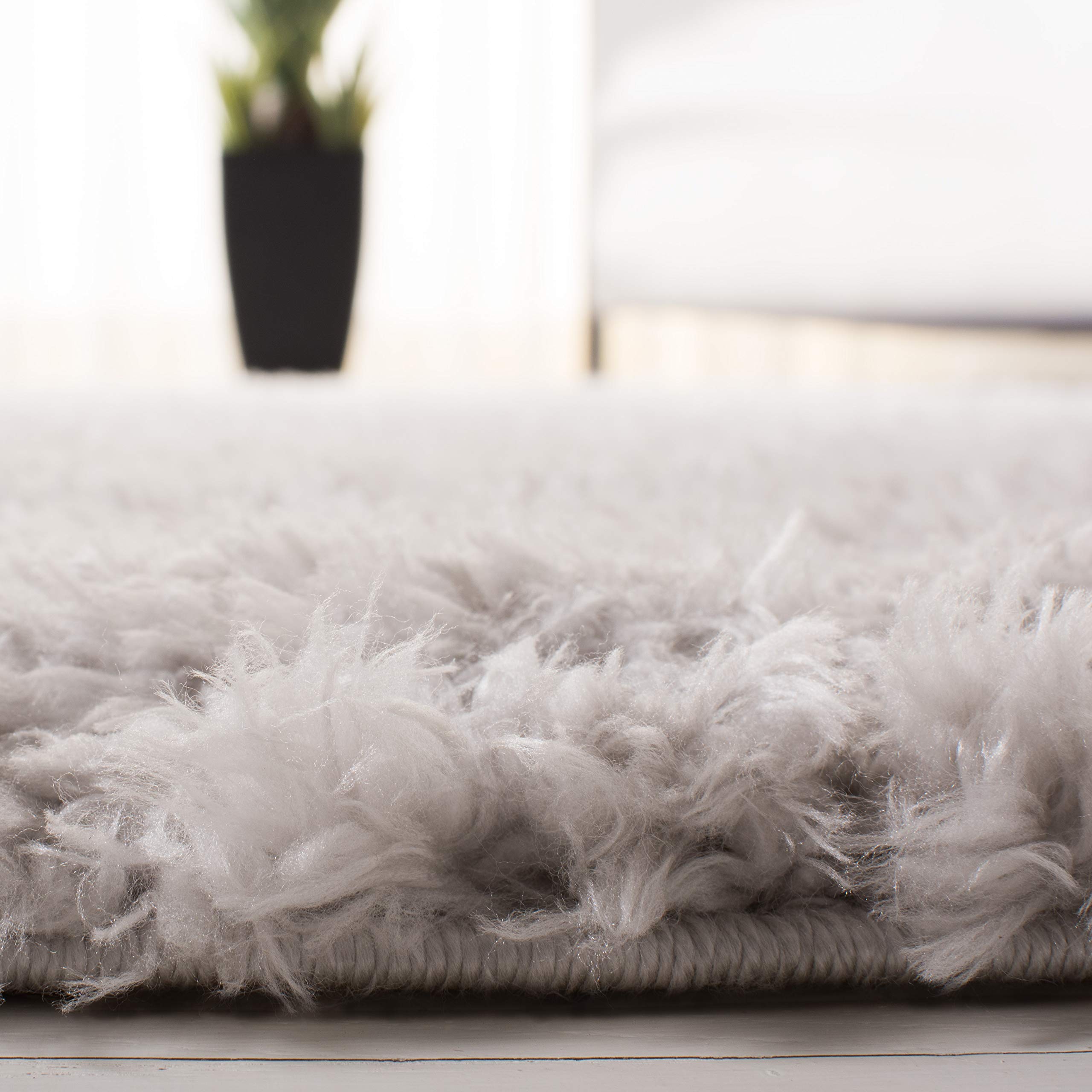 SAFAVIEH Madrid Shag Collection 2' x 12' Runner Rug Silver MDG256G Solid Non-Shedding Entryway Foyer Living Room Kitchen 2-inch Thick Runner Rug