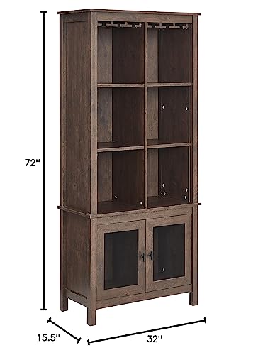 Home Source 72" Wood Exquisite Bar Wine Cabinet with Storage,Liquor Cabinet with Removable Wine Racks,Bookcase,Kitchen Pantry Storage Cabinet for Kitchen,Dining Room, Living Room,Mahogany