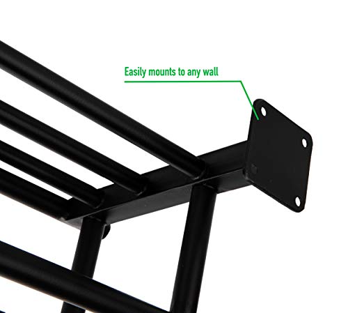 Mind Reader Alloy Collection, Wall-Mount Towel Rack with 2 Bars and Top Shelf, Drying Rack, Metal, Black