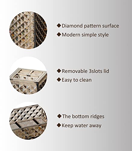 4 Piece Square Plastic Bathroom Accessories Set, Brown Diamond Pattern Bathroom Accessories Soap Dispenser, Toothbrush Holder, Tumbler and Soap Dish.
