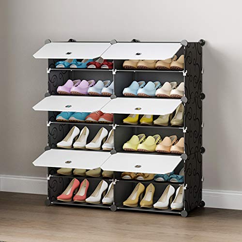 KOUSI Portable Shoe Rack Organizer 24 Pair Tower Shelf Storage Cabinet Stand Expandable for Heels, Boots, Slippers, 6 Tier Black