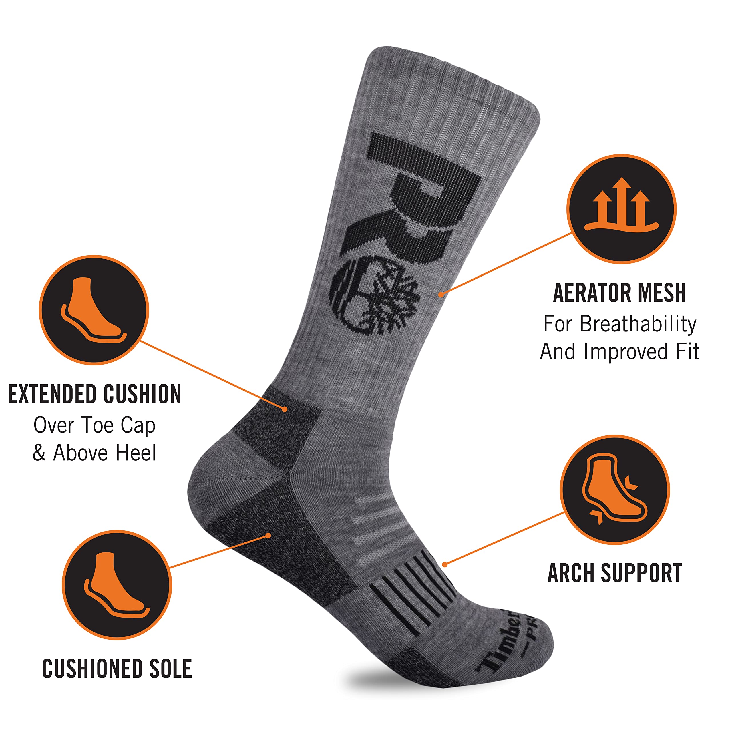 Timberland PRO Men's 6-Pack Crew Socks, Multi, Large