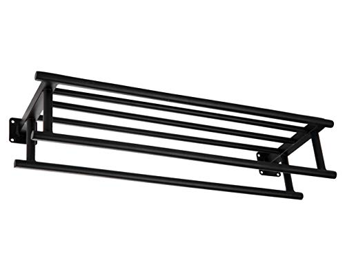 Mind Reader Alloy Collection, Wall-Mount Towel Rack with 2 Bars and Top Shelf, Drying Rack, Metal, Black