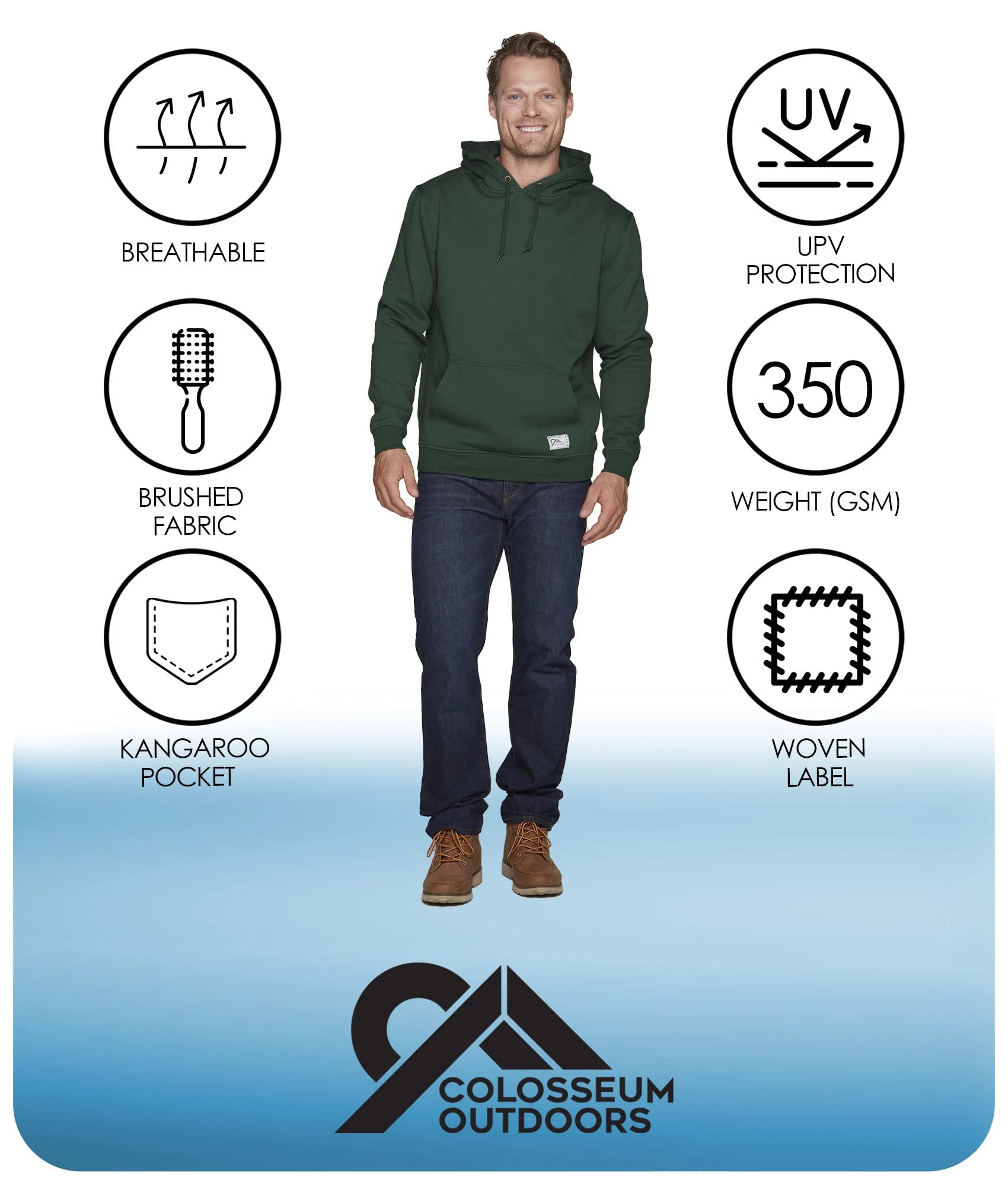 COLOSSEUM Outdoors Men's Brooks II Super Heavyweight Workwear Pullover Hoodie (Forest Green, X-Large)