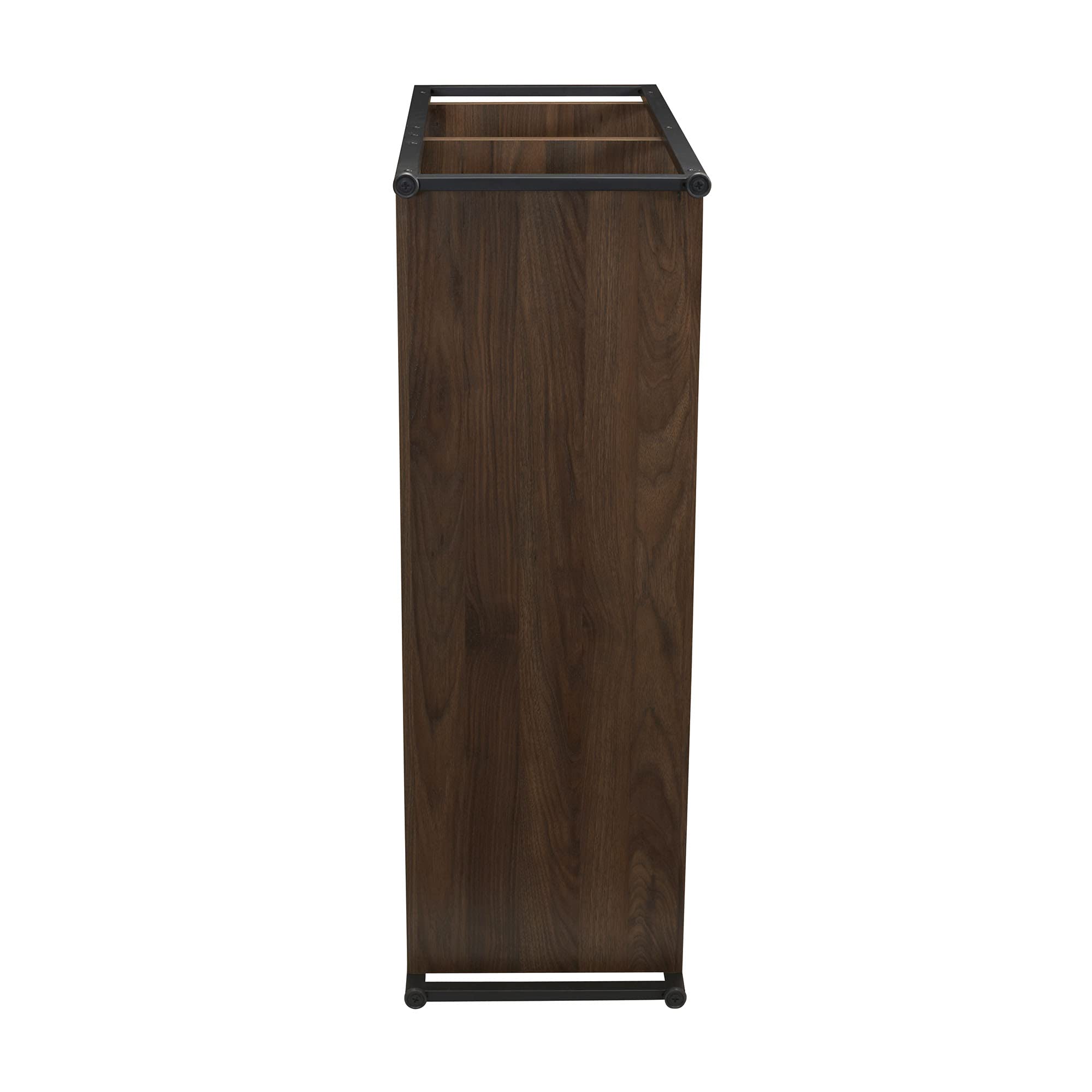 Household Essentials Mid Century Wide 3 Tier Book Shelf, Walnut Wood Finish