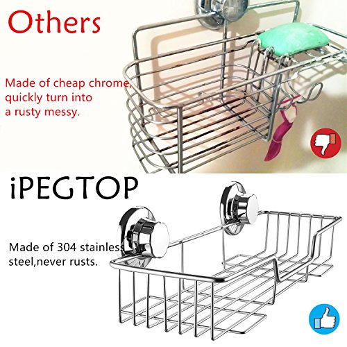 iPEGTOP L-4 Strong Suction Cup Shower Caddy Bath Shelf Storage, Combo Organizer Basket for Shampoo, Soap, Conditioner, Razor Bathroom Accessories - Rustproof Stainless Steel, Chrome