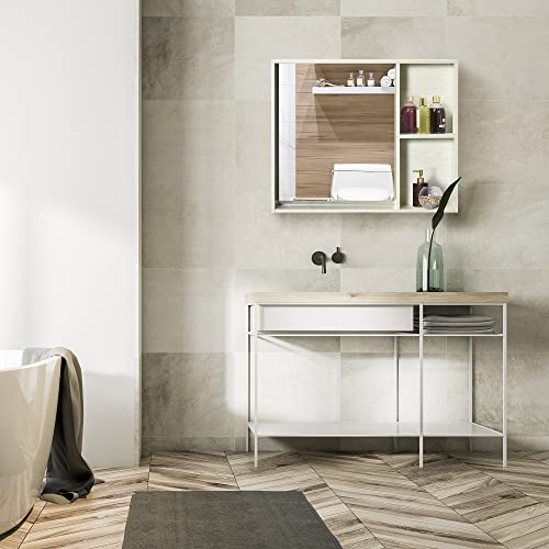 kleankin 31.5" x 25.5" Bathroom Medicine Cabinet with Mirror, 2-Tier Storage Shelf, Over Toilet Bathroom Cabinet Wall Mounted, White