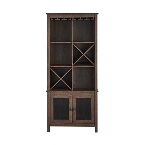 Home Source 72" Wood Exquisite Bar Wine Cabinet with Storage,Liquor Cabinet with Removable Wine Racks,Bookcase,Kitchen Pantry Storage Cabinet for Kitchen,Dining Room, Living Room,Mahogany