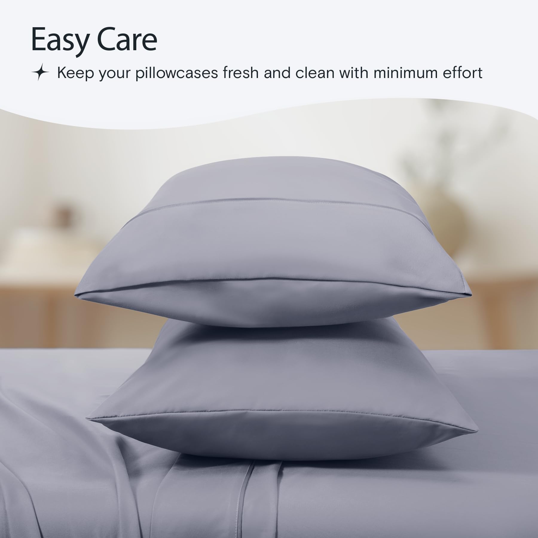 LuxClub Collection Pillowcases 2 Pack - Eco Friendly Wrinkle Free Cooling Pillow Cases with Satin Trim - Machine Washable Hotel Bedding Silky Soft - Light Grey Standard/Queen