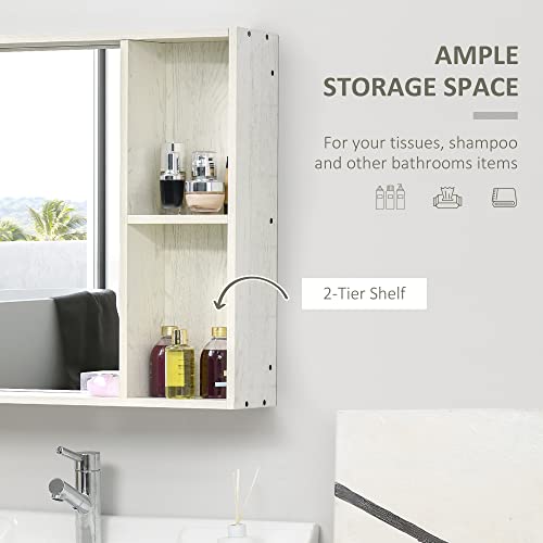 kleankin 31.5" x 25.5" Bathroom Medicine Cabinet with Mirror, 2-Tier Storage Shelf, Over Toilet Bathroom Cabinet Wall Mounted, White