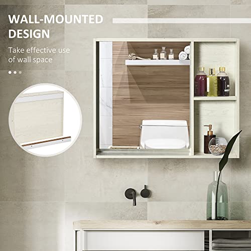 kleankin 31.5" x 25.5" Bathroom Medicine Cabinet with Mirror, 2-Tier Storage Shelf, Over Toilet Bathroom Cabinet Wall Mounted, White