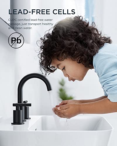 FORIOUS Matte Black Bathroom Faucet 3 Hole, 8 Inch Widespread Bathroom Faucet Black with Metal Pop-up Drain Assembly, Two Handle Vanity Faucet with cUPC Supply Lines, 8" Black Bathroom Faucet