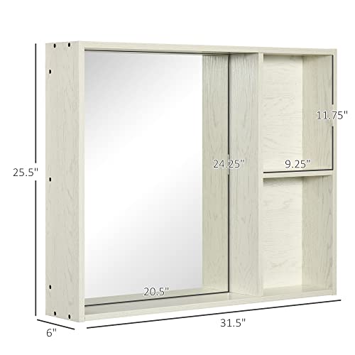 kleankin 31.5" x 25.5" Bathroom Medicine Cabinet with Mirror, 2-Tier Storage Shelf, Over Toilet Bathroom Cabinet Wall Mounted, White