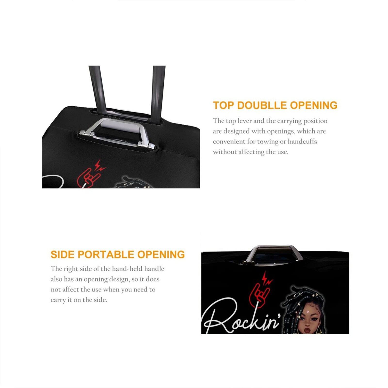 Hepmant Travel Suitcase Protector African American Woman Elastic Protective Washable Luggage Cover With Concealed Zipper Suitable For 18-32 Inch 【M (for 22-24 inch luggage)】