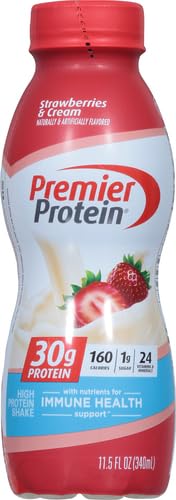 Premier Protein Shake, Strawberries & Cream, 30g Protein, 1g Sugar, 24 Vitamins & Minerals, Nutrients to Support Immune Health,11.5 fl oz