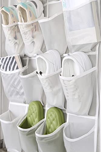 N/C Over The Door Shoe Organizer,Hanging Shoe Organizer for Closet Organizers and Storage,24 Large Mesh Breathable Pockets Hanging Shoe holder,Over The Door Shoe Rack with 4 Hooks