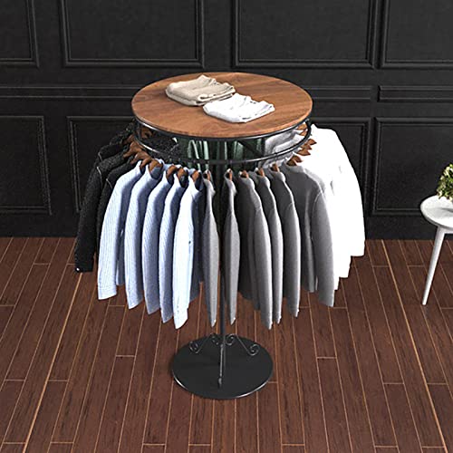 QQXX Round Clothing Rack,Walnut Wood Clothes Rack,Rotating Clothes Display Rack Circle,Clothing Garment Rack with Topper,freestanding Clothes Racks Coat Rack for Hanging Clothes Clothing Store Use