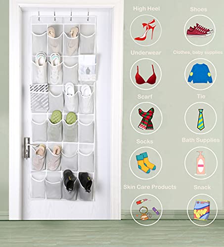 N/C Over The Door Shoe Organizer,Hanging Shoe Organizer for Closet Organizers and Storage,24 Large Mesh Breathable Pockets Hanging Shoe holder,Over The Door Shoe Rack with 4 Hooks