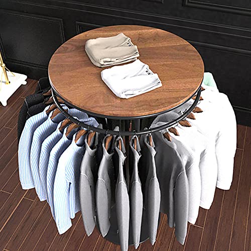 QQXX Round Clothing Rack,Walnut Wood Clothes Rack,Rotating Clothes Display Rack Circle,Clothing Garment Rack with Topper,freestanding Clothes Racks Coat Rack for Hanging Clothes Clothing Store Use