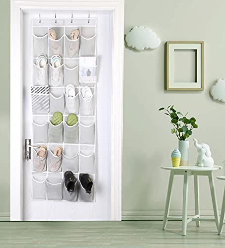 N/C Over The Door Shoe Organizer,Hanging Shoe Organizer for Closet Organizers and Storage,24 Large Mesh Breathable Pockets Hanging Shoe holder,Over The Door Shoe Rack with 4 Hooks