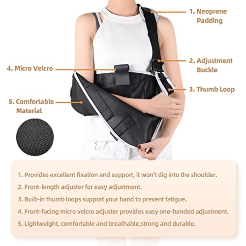 Solmyr Arm Sling for Broken Fractured Bones Elbow Wrist, Adjustable Shoulder Immobilizer & Rotator Cuff Support Brace, Split Strap and Waistband, Universal for Left and Right Arms, Men and Women(M)