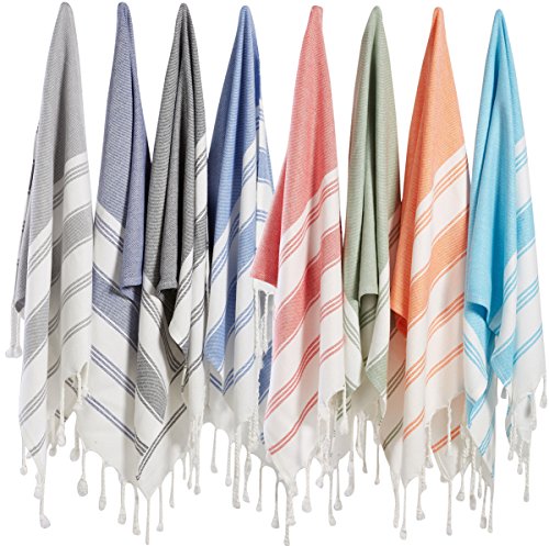 (SET of 8) Turkish Cotton Hand Face Head Guest Gym Towel Set Peshtemal Washcloth Kitchen Tea Towel Dish Cloth Set (MultiColor)