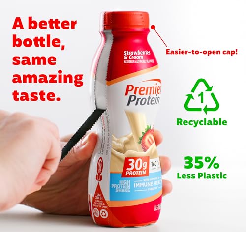 Premier Protein Shake, Strawberries & Cream, 30g Protein, 1g Sugar, 24 Vitamins & Minerals, Nutrients to Support Immune Health,11.5 fl oz