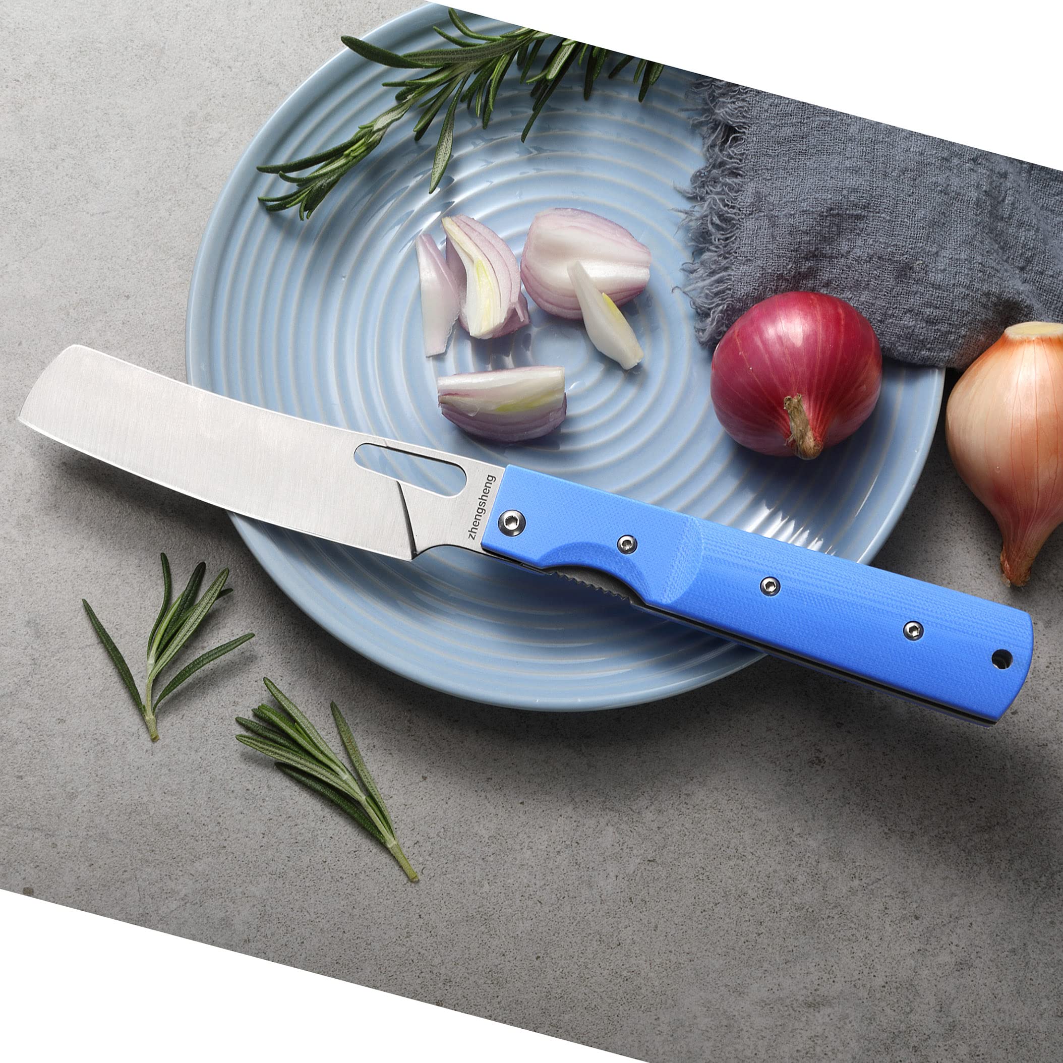 ZhengSheng Folding Chef Knife 4.8" Sharp 440A Stainless Steel Blade G10 Handle Pocket Foldable Kitchen Knife Utility Knife for Outdoor Camping Cooking