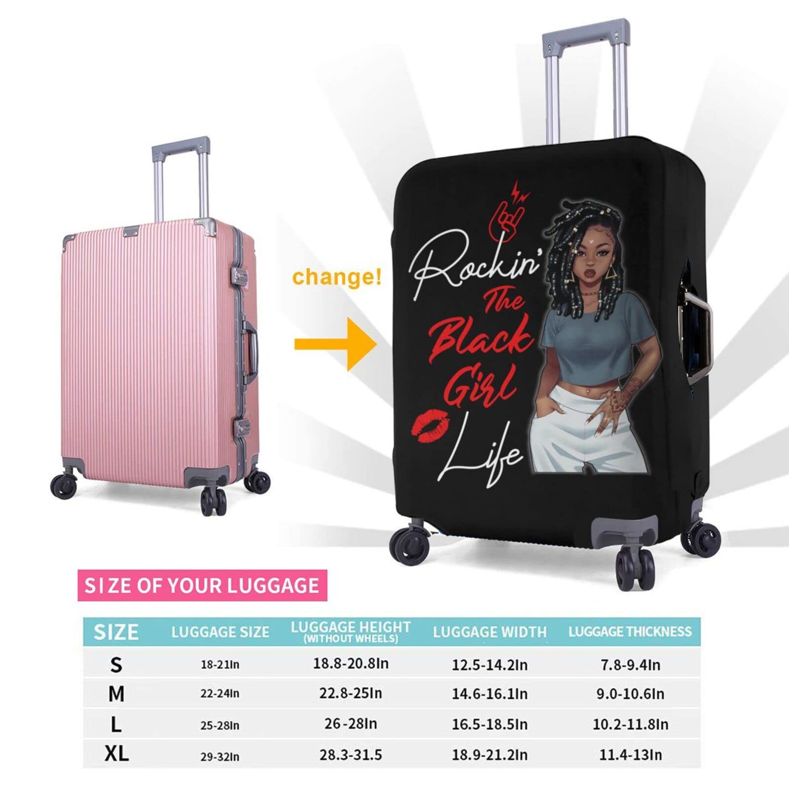 Hepmant Travel Suitcase Protector African American Woman Elastic Protective Washable Luggage Cover With Concealed Zipper Suitable For 18-32 Inch 【M (for 22-24 inch luggage)】